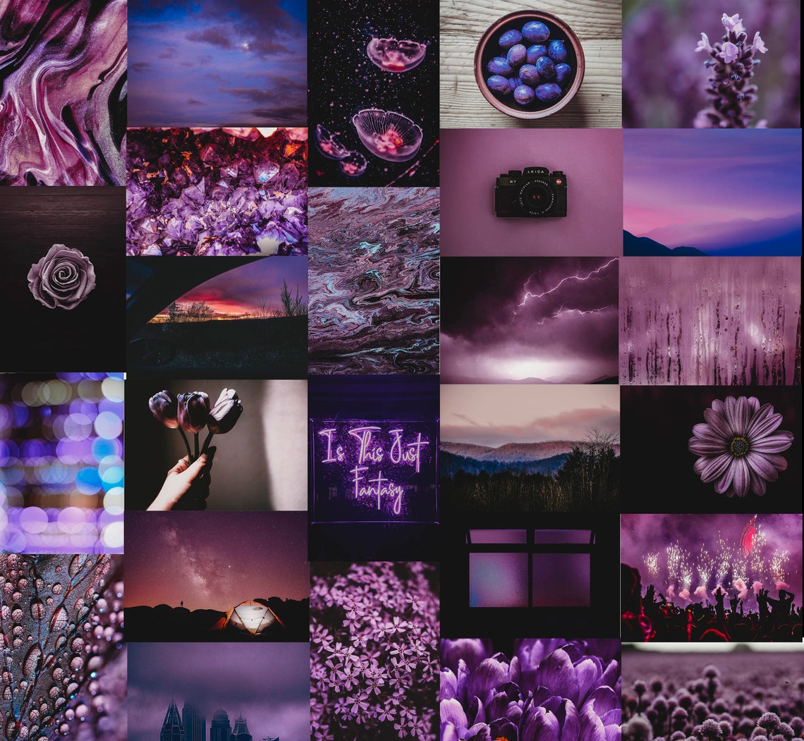 Inspired by Tezza, Printable Photo Wall, Purple Aesthetic Collage Wall ...