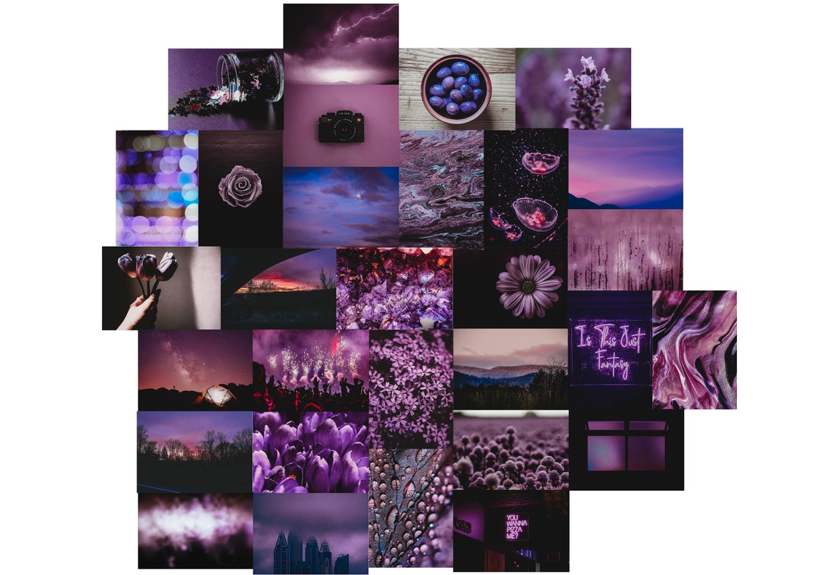 Inspired by Tezza, Printable Photo Wall, Purple Aesthetic Collage Wall ...
