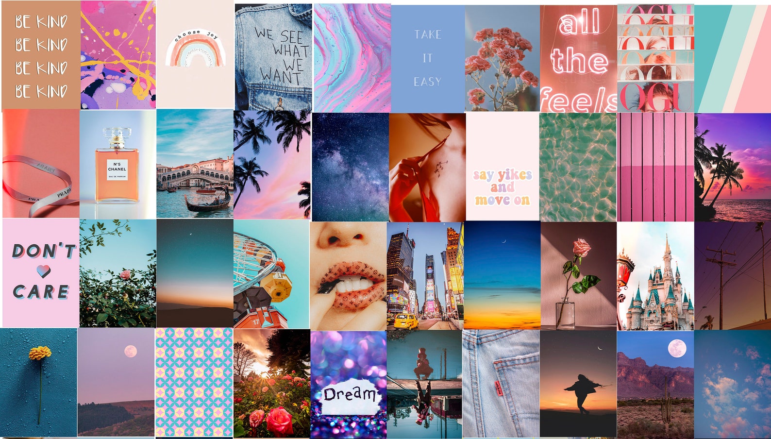 80 Pcs Rainbow Aesthetic Digital Collage Kit, Tezza Poster Wall ...