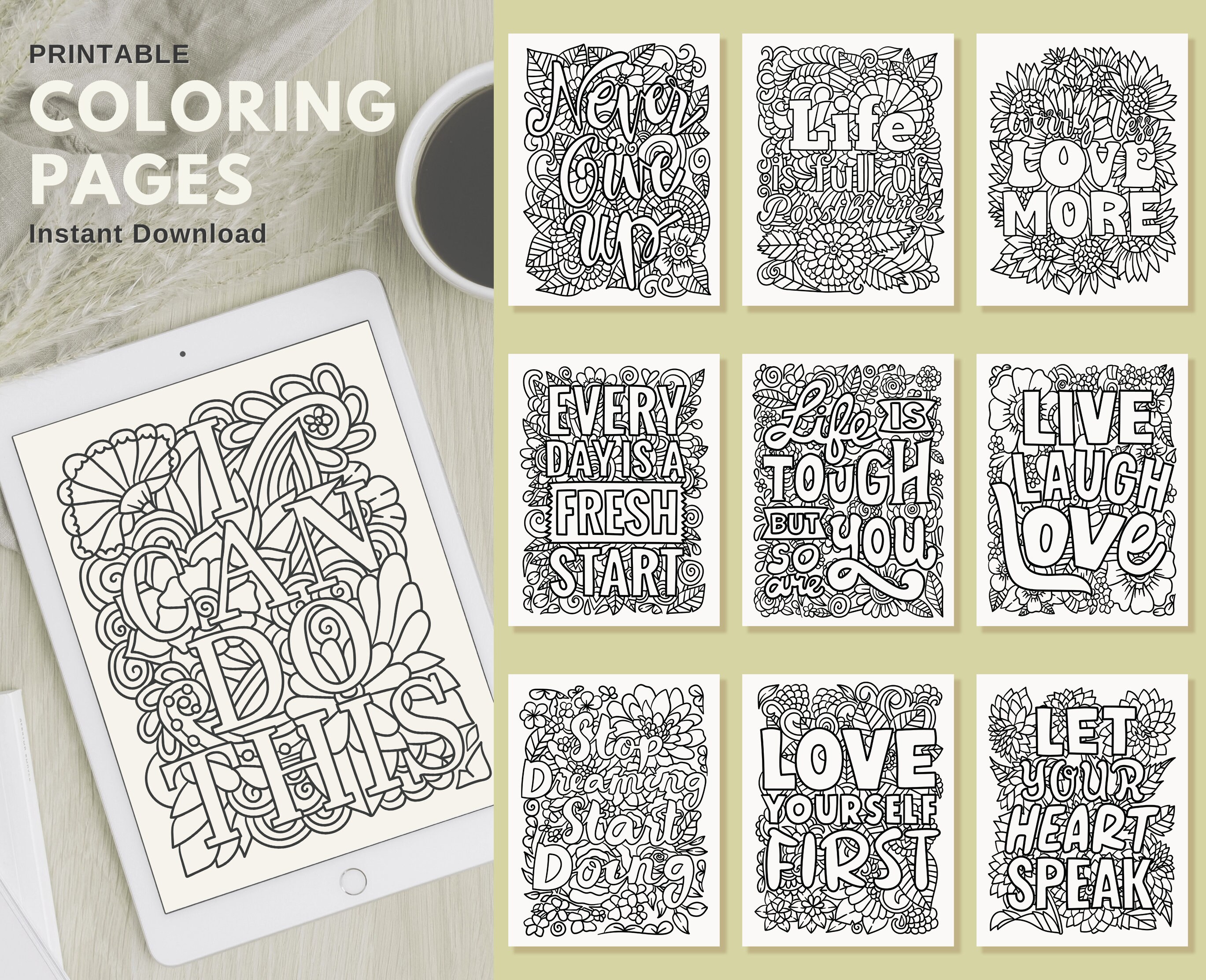 Coloring Pages | 23 Positive Motivational Quotes | Printable Download ...
