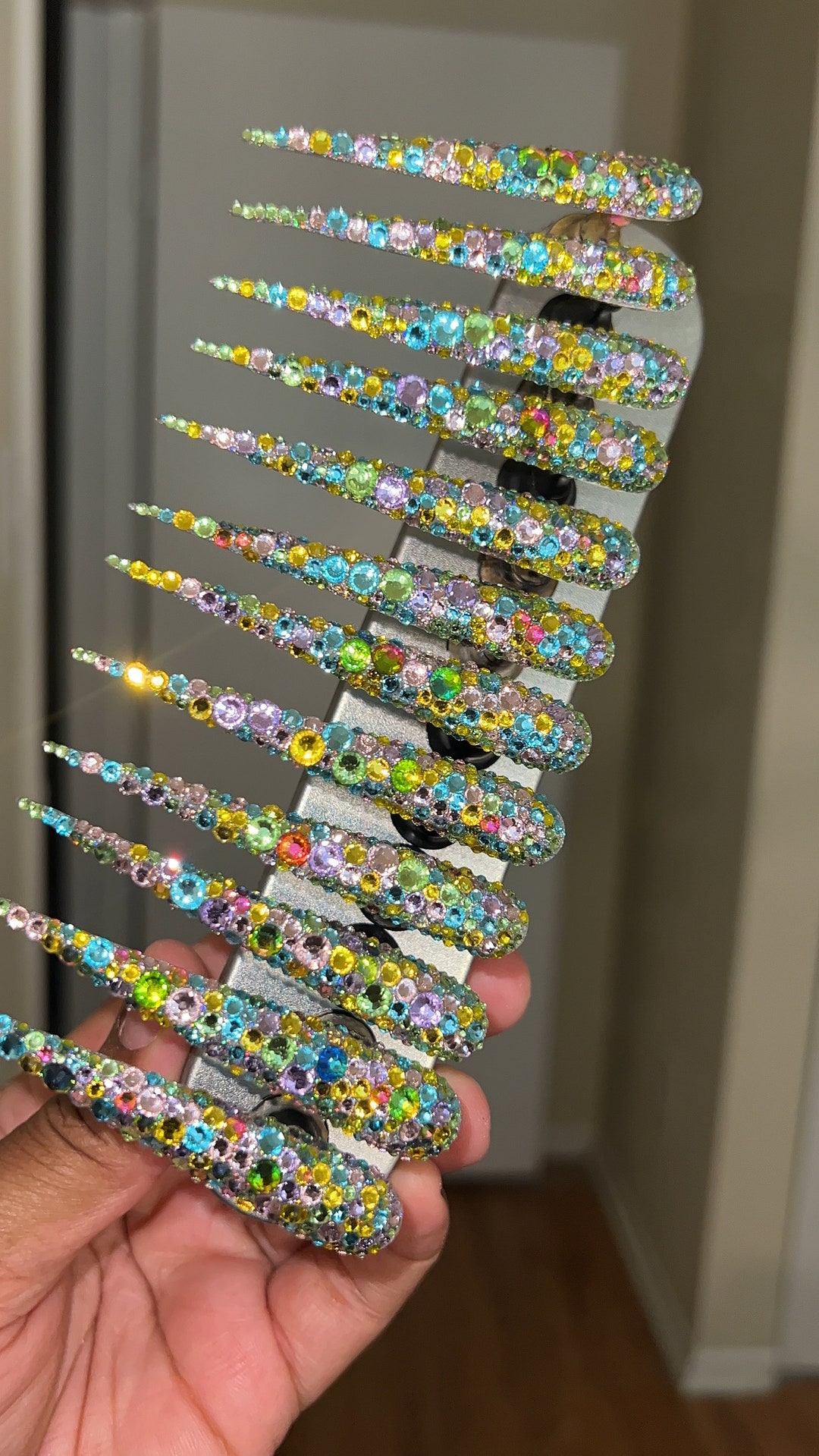 Bling Glam Acrylic 4XL Stiletto Fake Press on Nails, Luxury Glue on ...