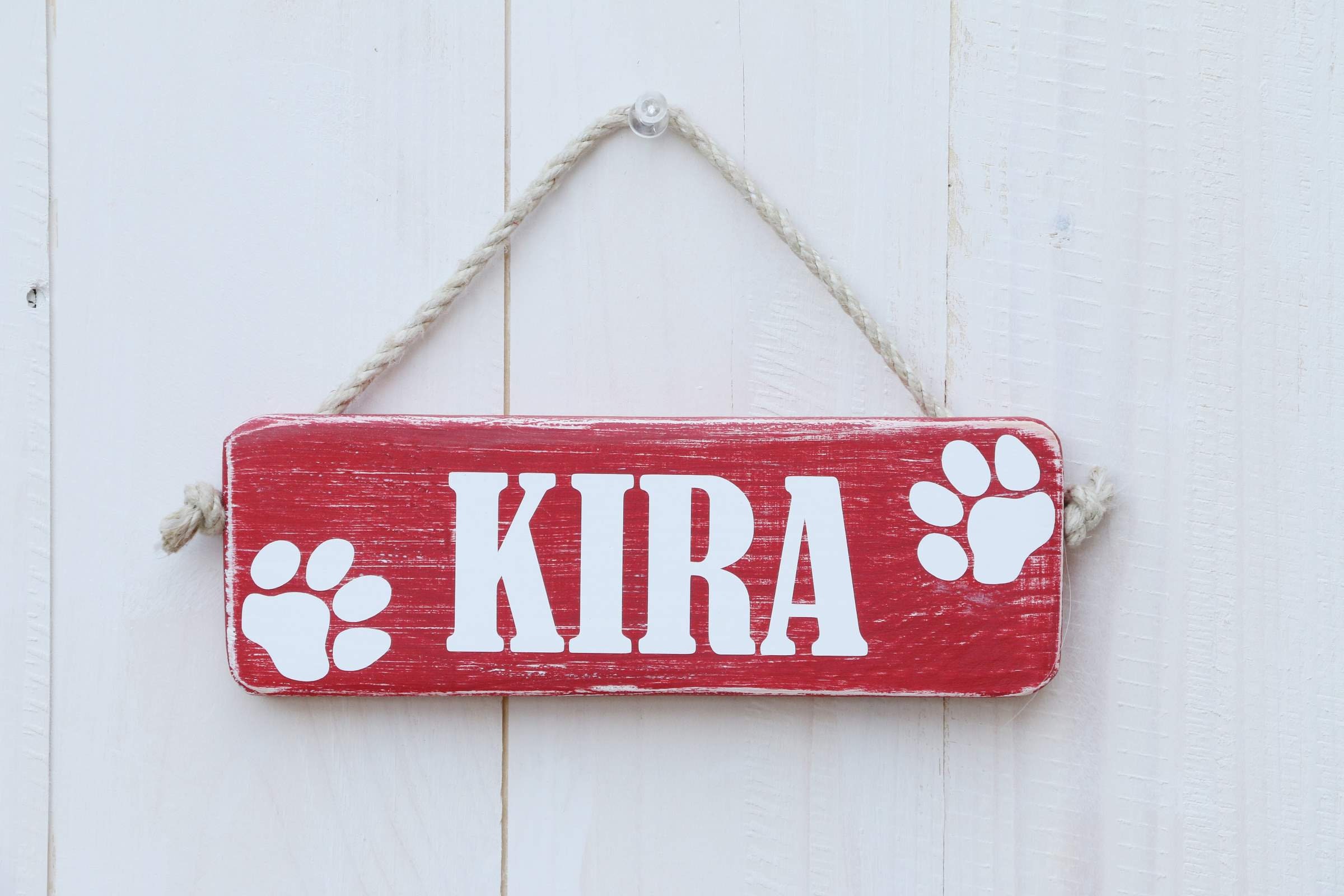 Dog house name sign in wood personalized wood pet sign Paw | Etsy