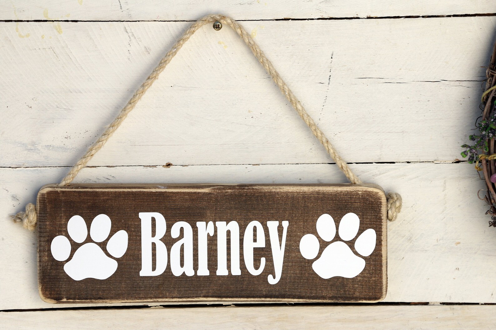 Dog Name Sign, Wood Pet Sign, Paw Prints Dog Name Sign, Dog Lover Gift ...