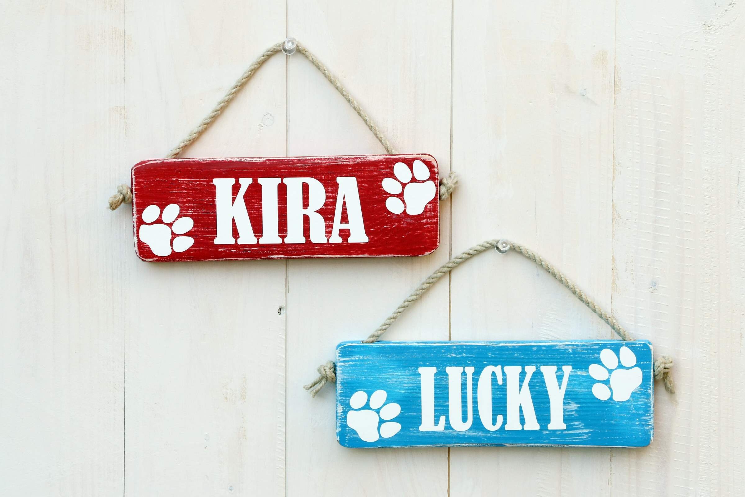 Dog house name sign in wood personalized wood pet sign Paw | Etsy
