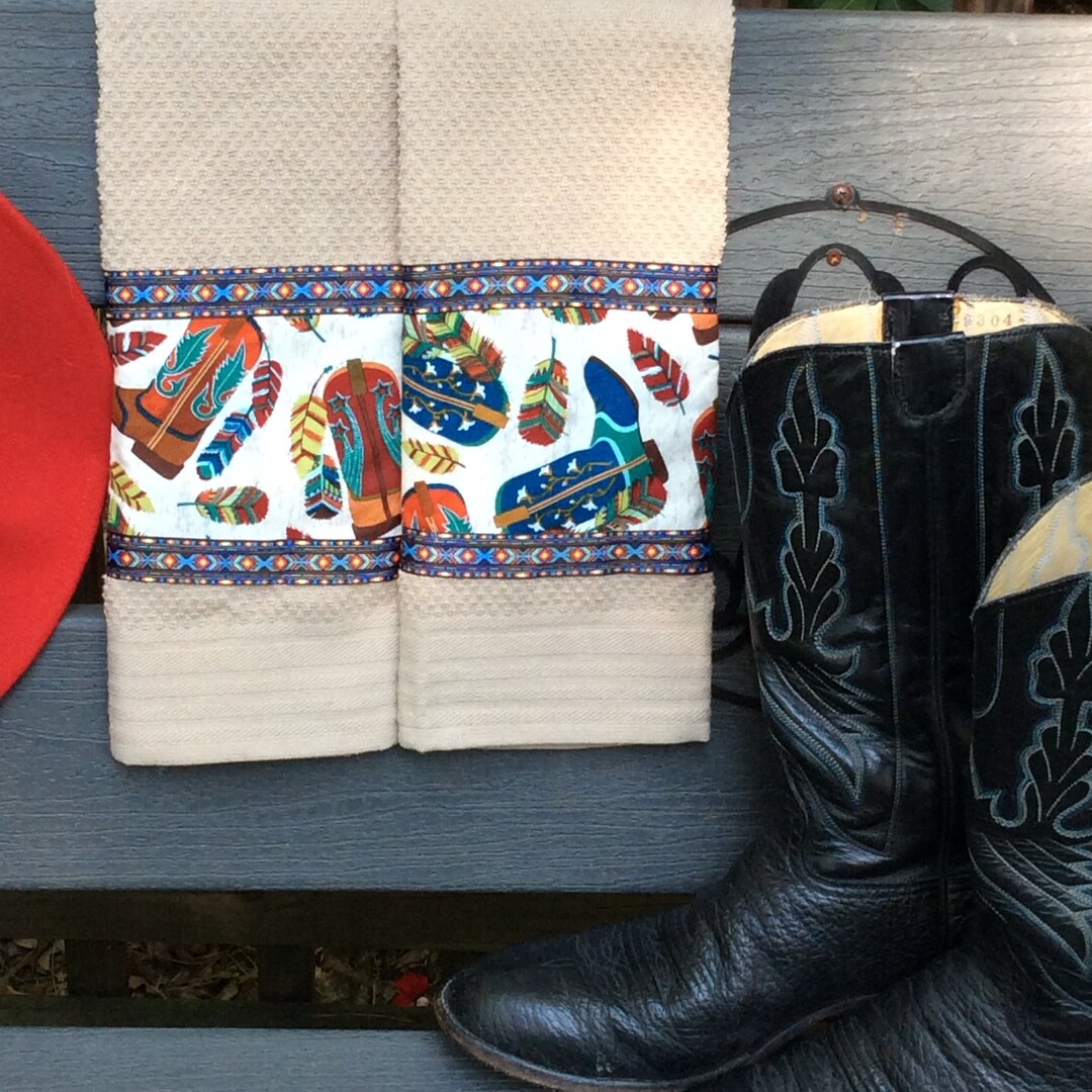 Western, Cowboy/cowgirl Boots, Cotton, Handmade Kitchen Towels, Kitchen ...