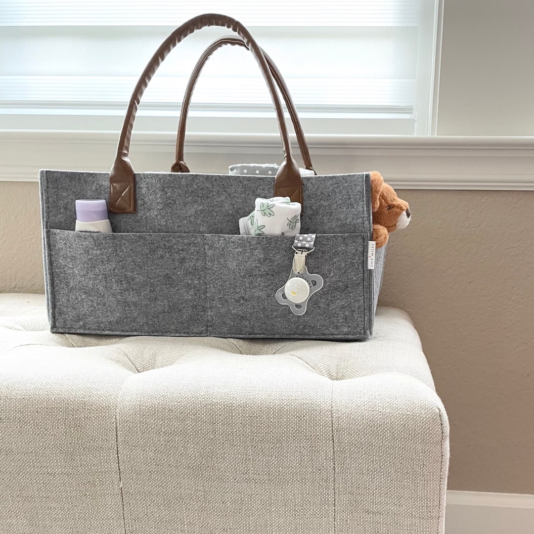 Large Felt Diaper Caddy – Neutral Baby Shower Gift, Nursery Organizer ...