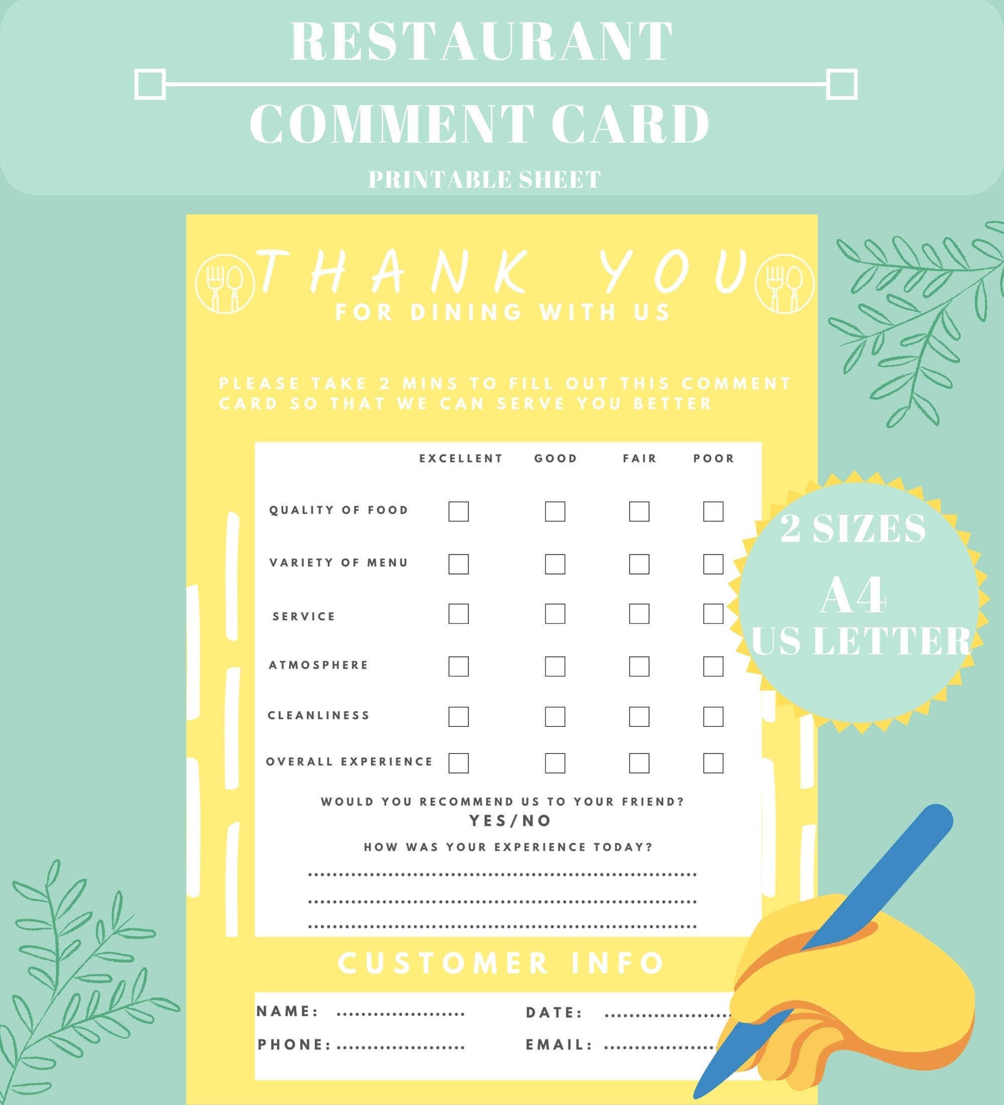 Restaurant Comment Card Template - Cardtemplate.my.id
