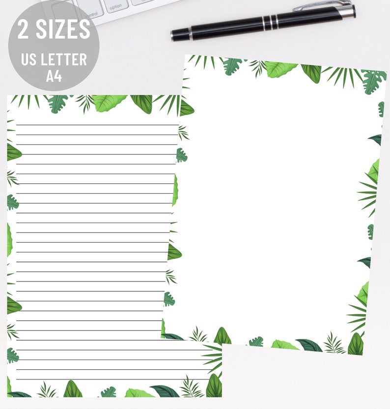 Green Printable Letter Writing Papers Leaf And Forest Etsy