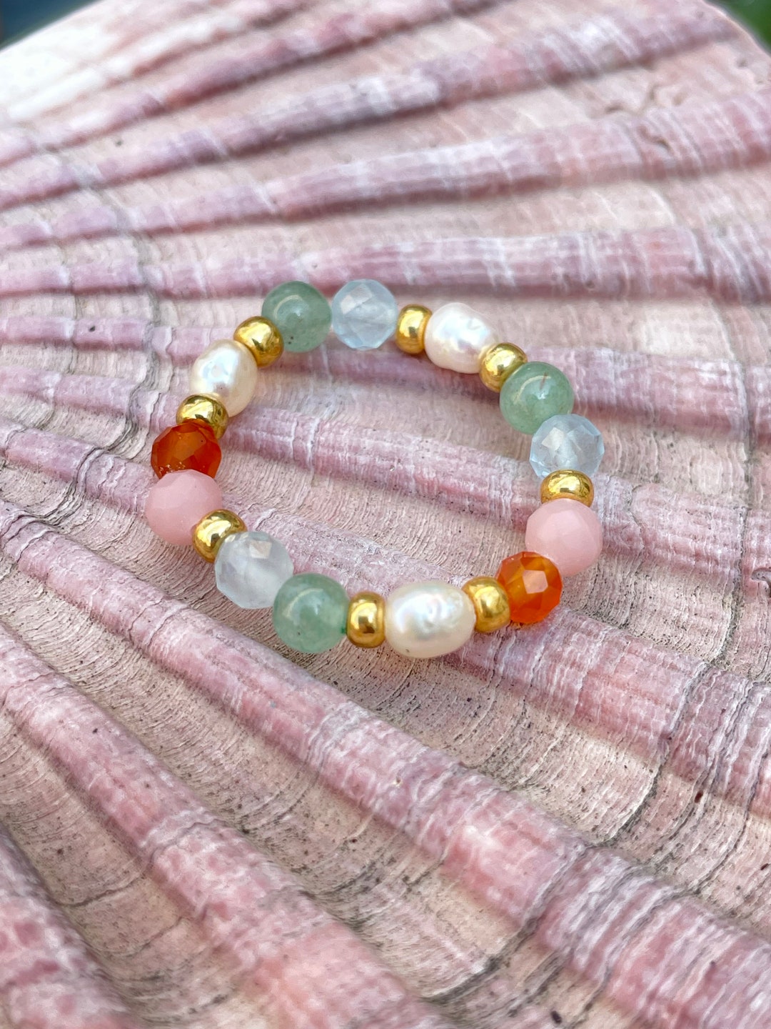 Ring Made of Gemstone Beads Colorful Gold Andean Opal Aventurine ...