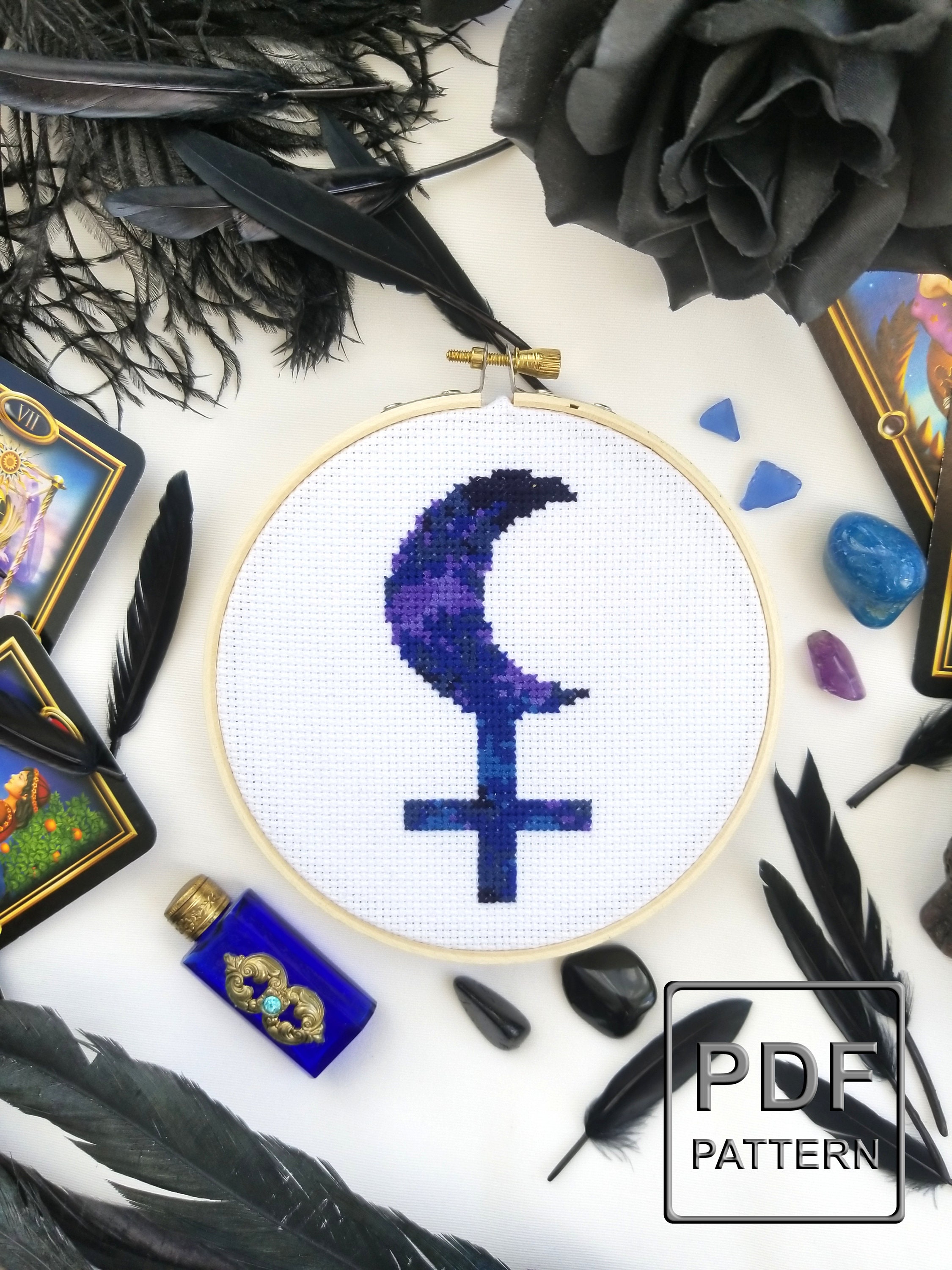 Black Moon Lilith PDF Pattern Cross Stitch Embroidery Wall - Etsy
