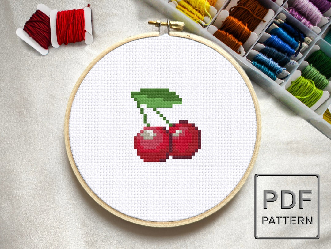 Emoji Cherries PDF Pattern Cross Stitch, Embroidery, Wall Art - Etsy