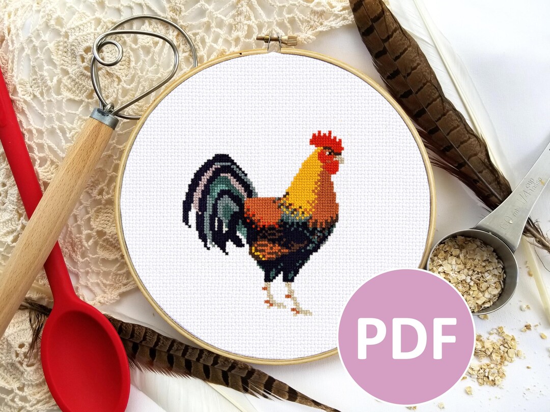 Charming Chicken: Rooster - PDF Pattern Cross Stitch, Embroidery, Wall ...
