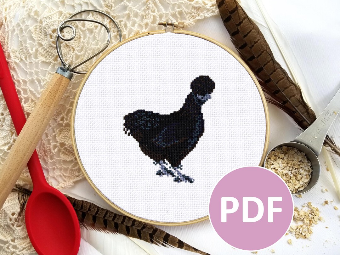 Charming Chicken: Black Silkie - PDF Pattern Cross Stitch, Embroidery ...