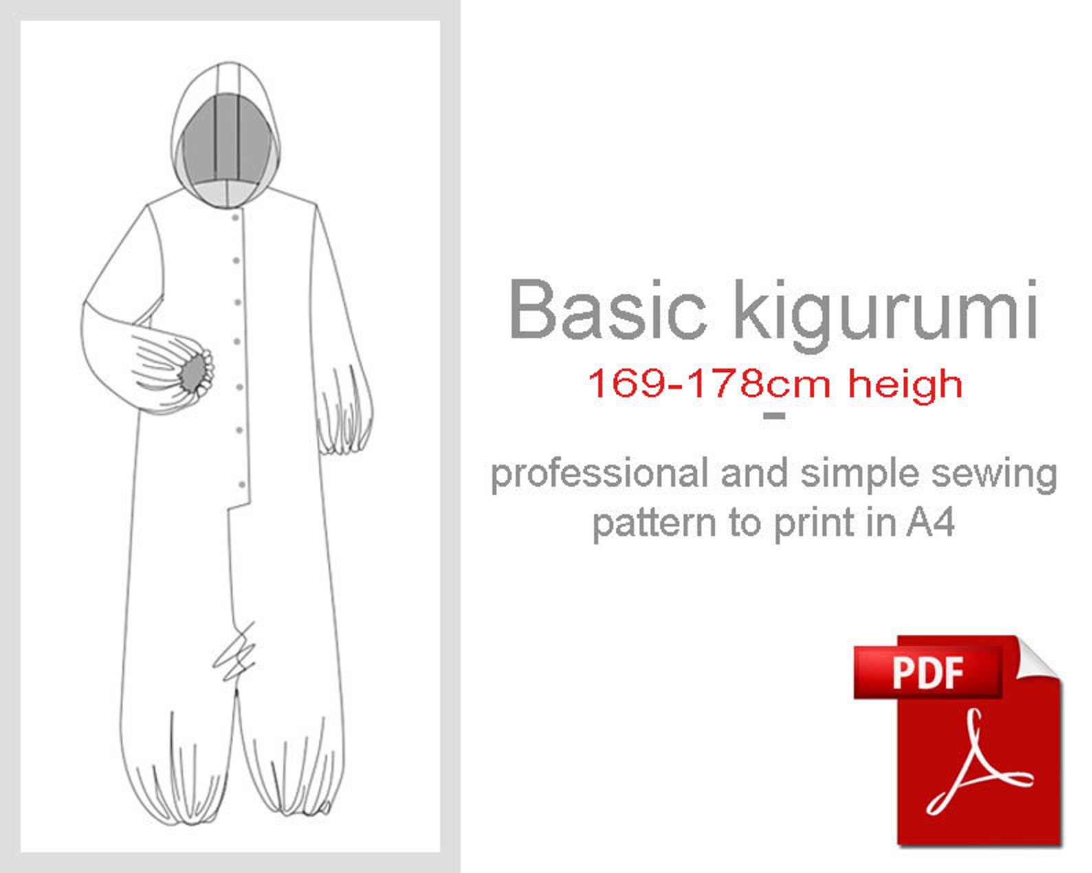 Pattern to Print in A4 L 169-178 Cm Heigh Basic Kigurumi - Etsy
