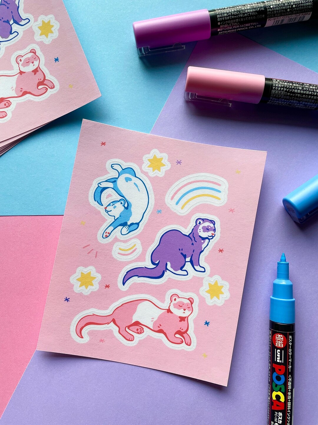 Pastel Ferrets Glossy Sticker Sheet | Waterproof Animal Stickers - Etsy