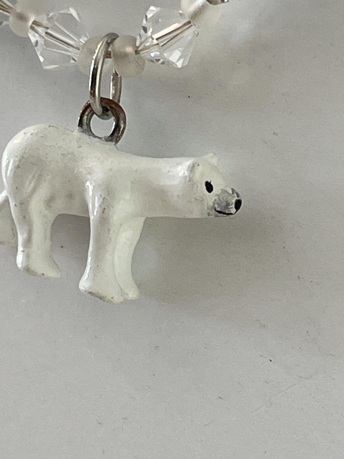 Enamel Polar Bear Charm Necklace, Crystal Bead Accent 18 Chain - Etsy