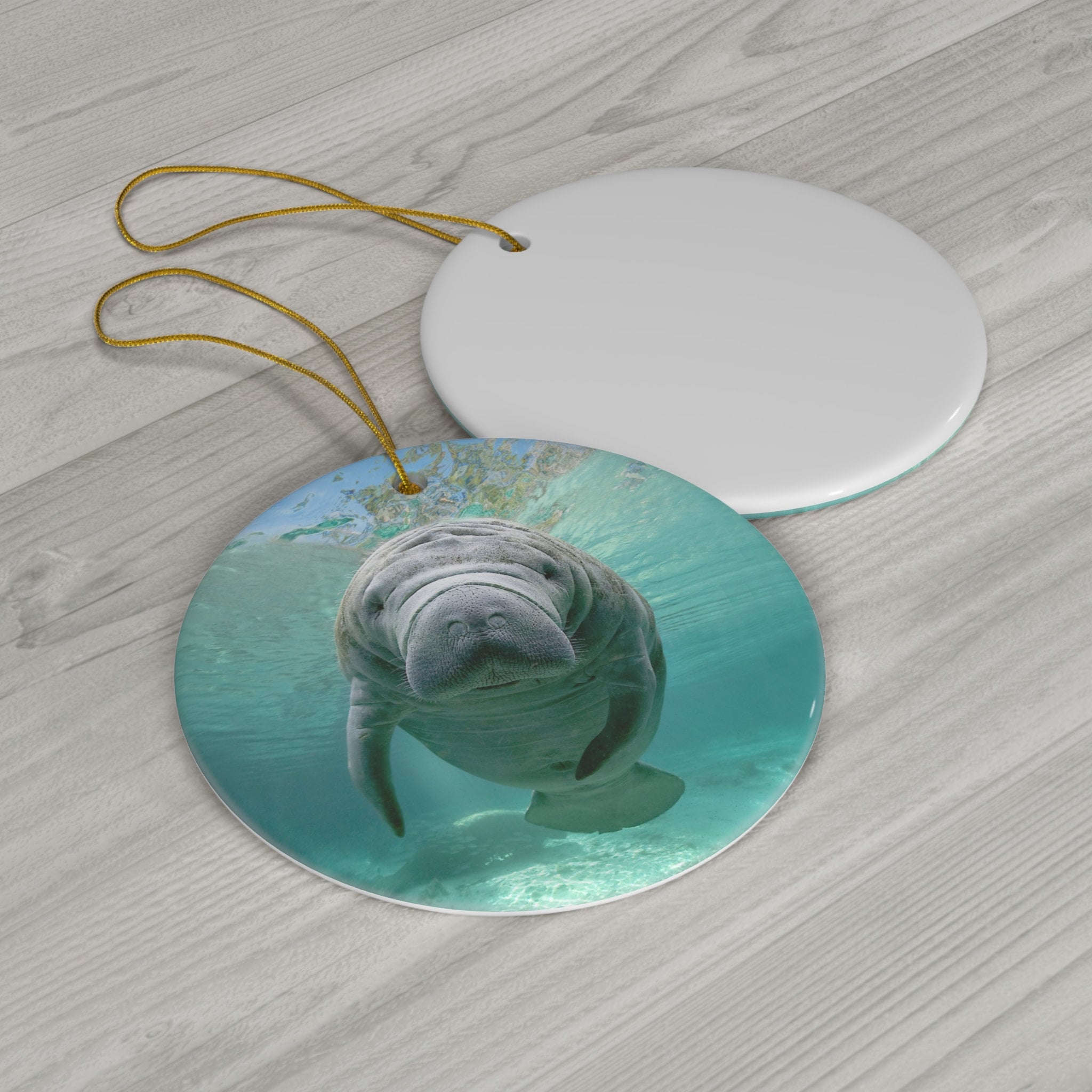 Cute Baby Manatee Ceramic Christmas Holiday Ornament 2.76 Inch Round ...