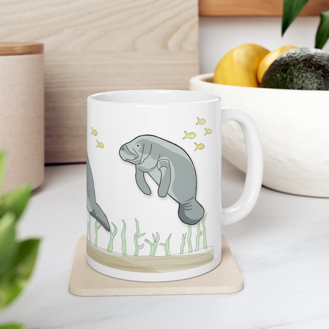 Manatee Ceramic Mug, Cute Coffee Cup, Marine Animal Drinkware, Ocean ...