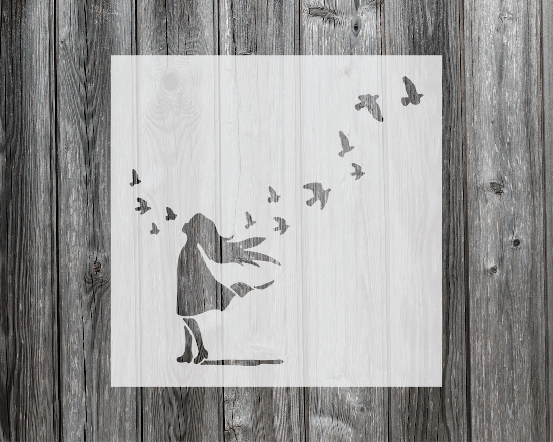 Girl With Birds Stencil, Reusable Stencil for Painting, 878 - Etsy