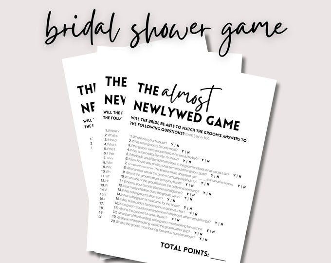 The Newlywed Game - Bridal Shower Game: Fun and Easy - Digital Download ...