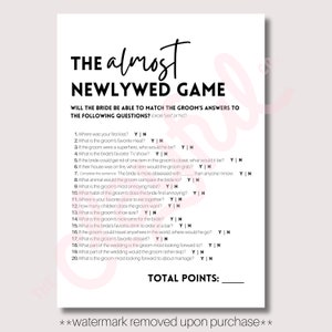 The Newlywed Game - Bridal Shower Game: Fun and Easy - Digital Download ...