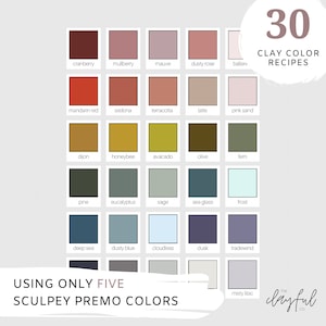 30 Sculpey Premo Polymer Clay Color Recipes (uses 5 Colors) + Video ...