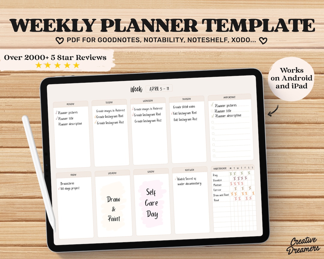 Weekly Planner, Goodnotes Planner, Undated Digital Planner Pdf ...