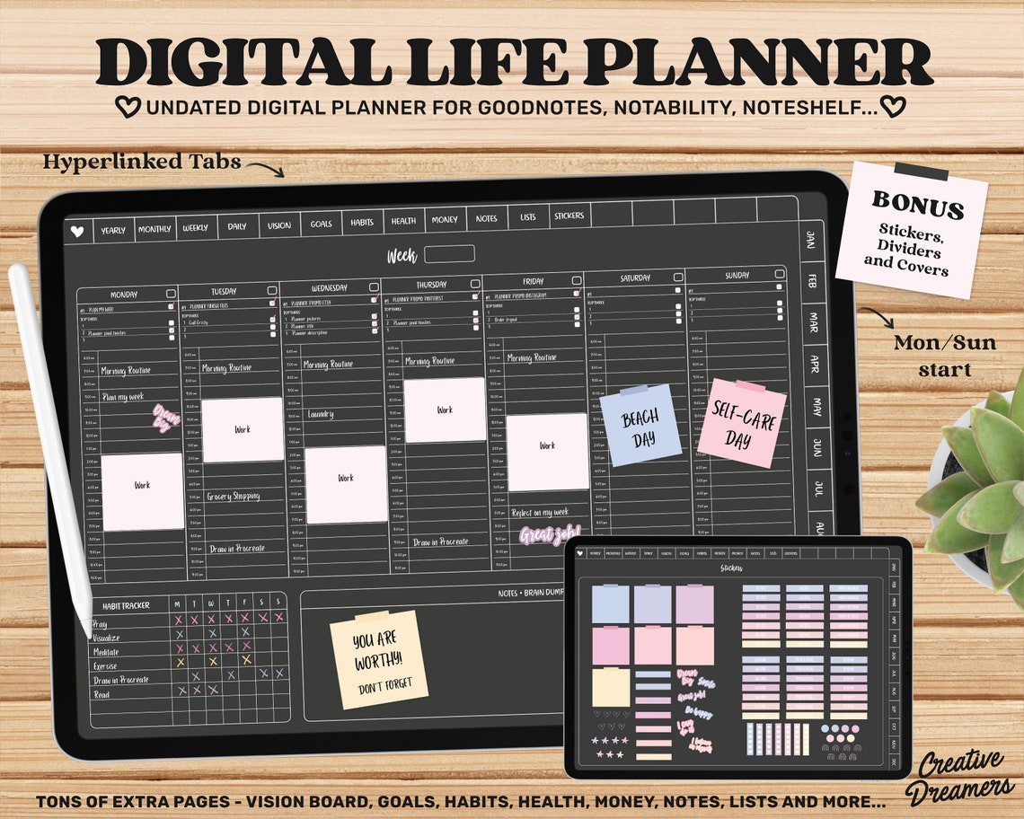 Digital Planner Ipad Goodnotes Planner Undated Digital - Etsy