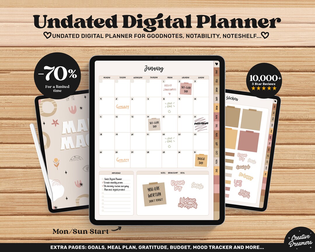Goodnotes Planner, Undated Digital Planner, Digital Journal Pdf, Cute ...