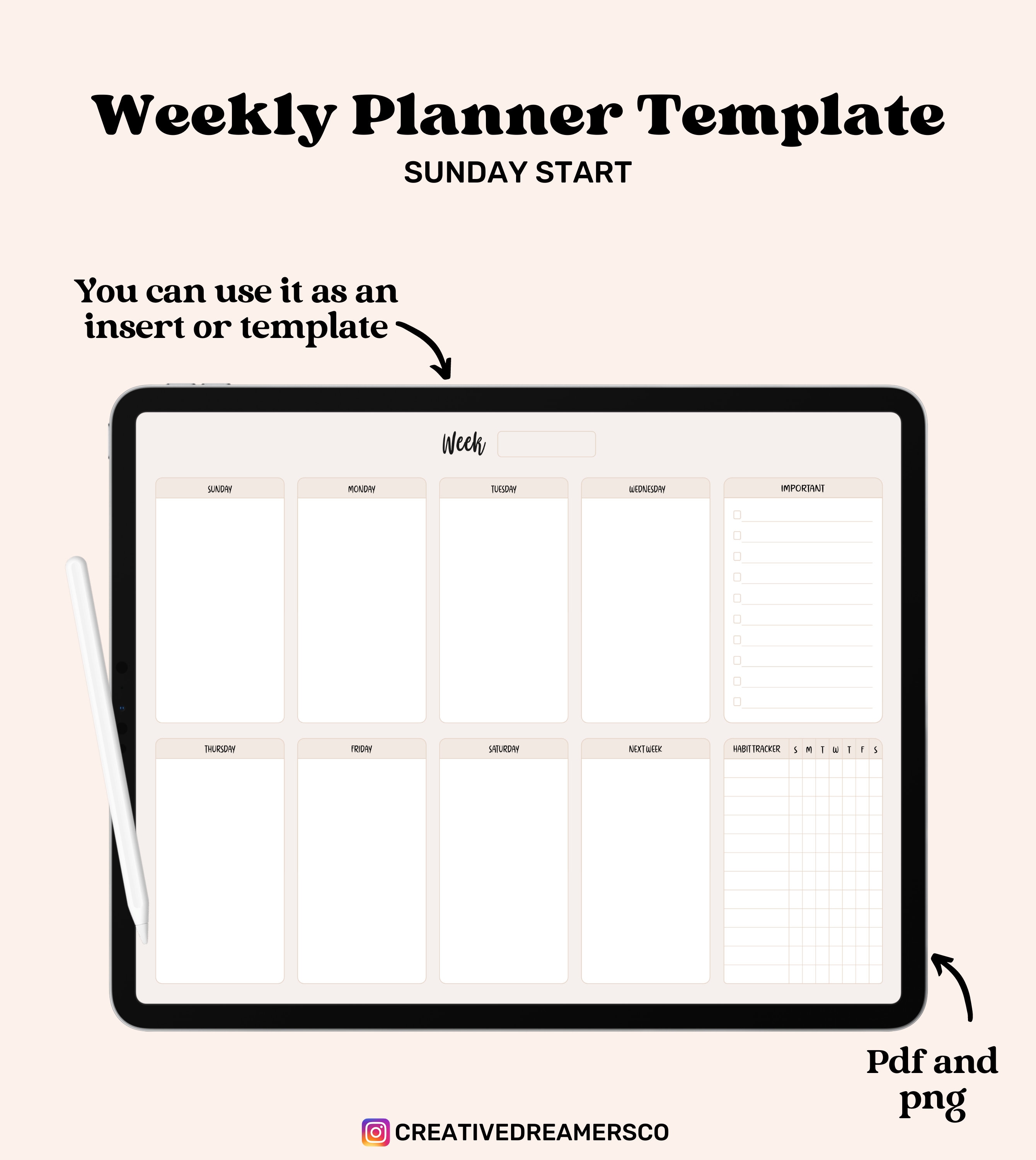 Weekly Planner, Goodnotes Planner, Undated Digital Planner Pdf ...