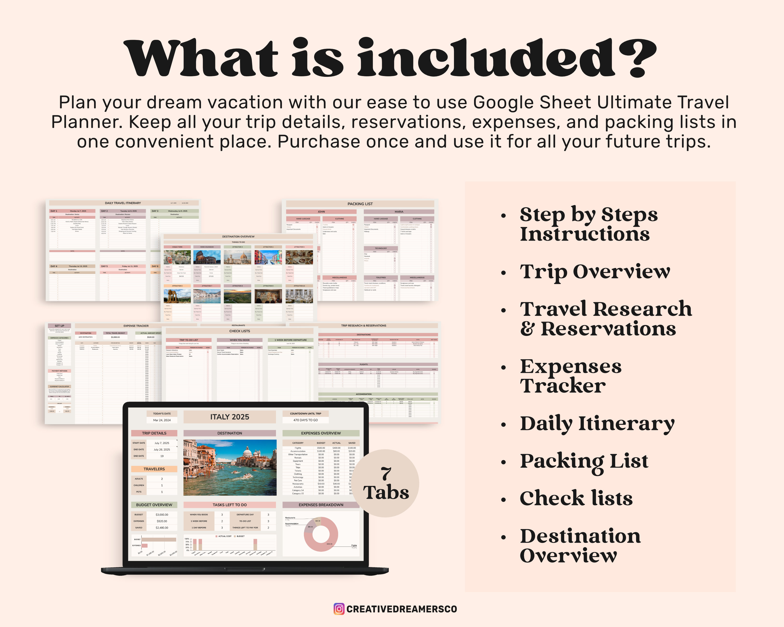Travel Planner Google Sheets, Travel Itinerary Template, Travel Budget ...