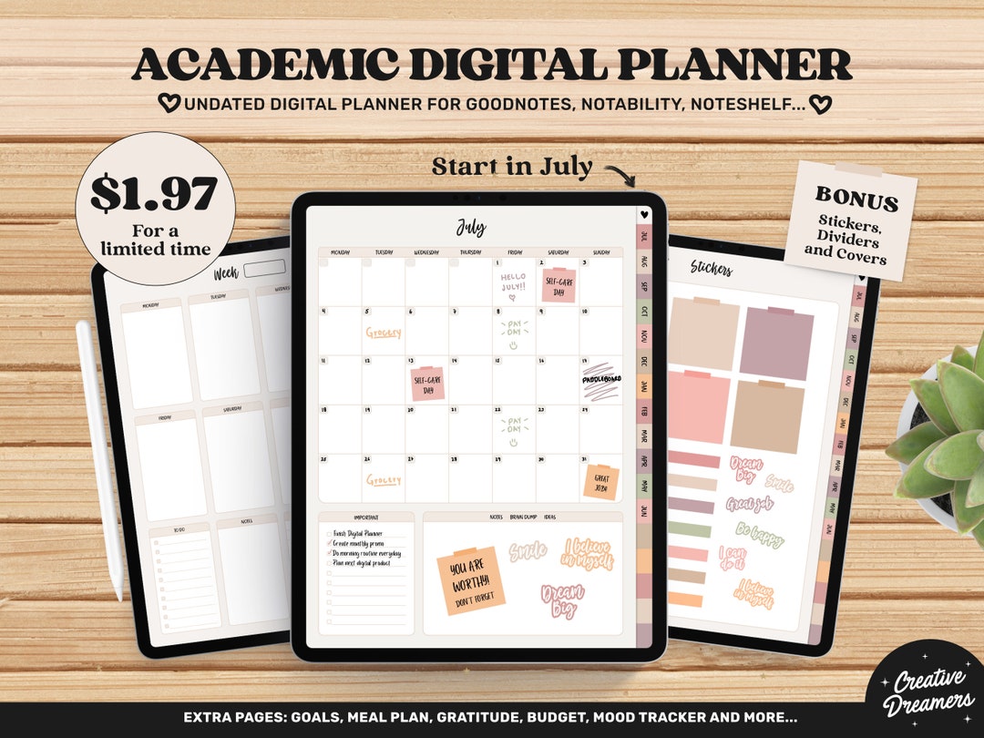 Academic Planner Digital, Undated Digital Planner, Mid Year Planner ...