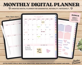 Digital Calendar Monthly Planner Goodnotes Template Undated - Etsy