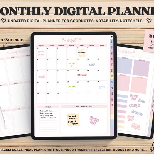 Monthly Planner Goodnotes Template Undated Monthly Planner - Etsy