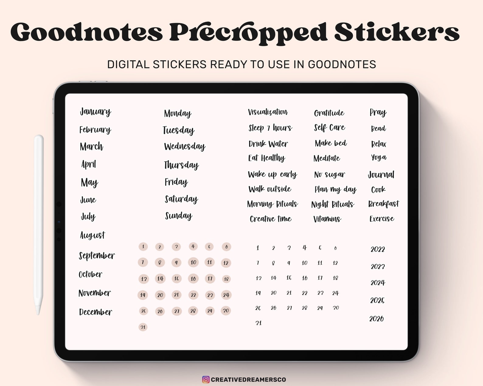 Goodnotes Digital Stickers, Days of the Week, Digital Planner Stickers ...
