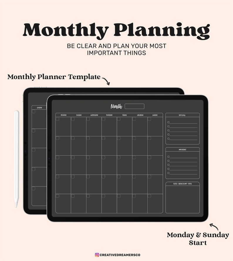 Digital Calendar Monthly Planner Goodnotes Template Undated - Etsy