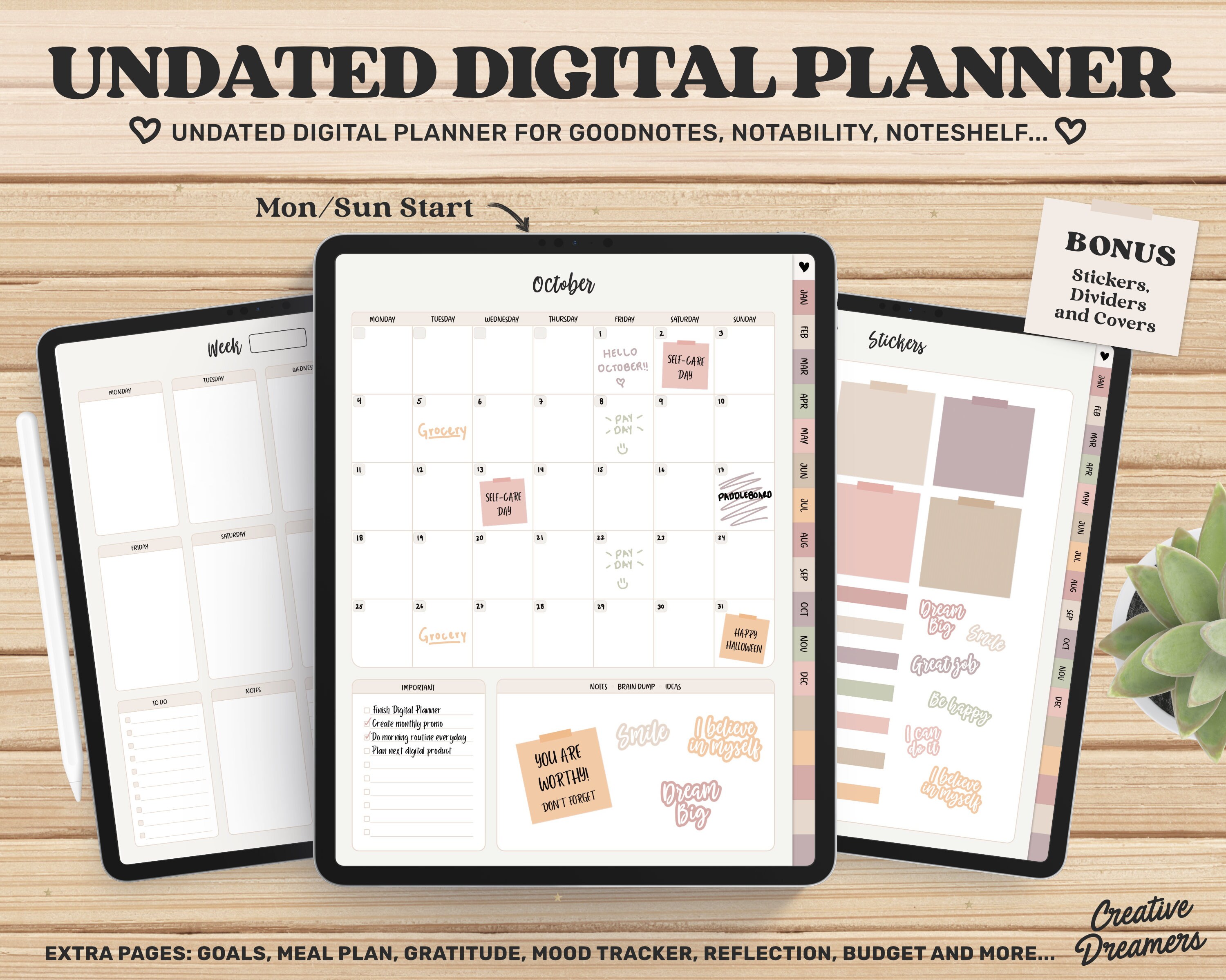 Digital Planner Bundle Portrait Digital Planner Monthly - Etsy