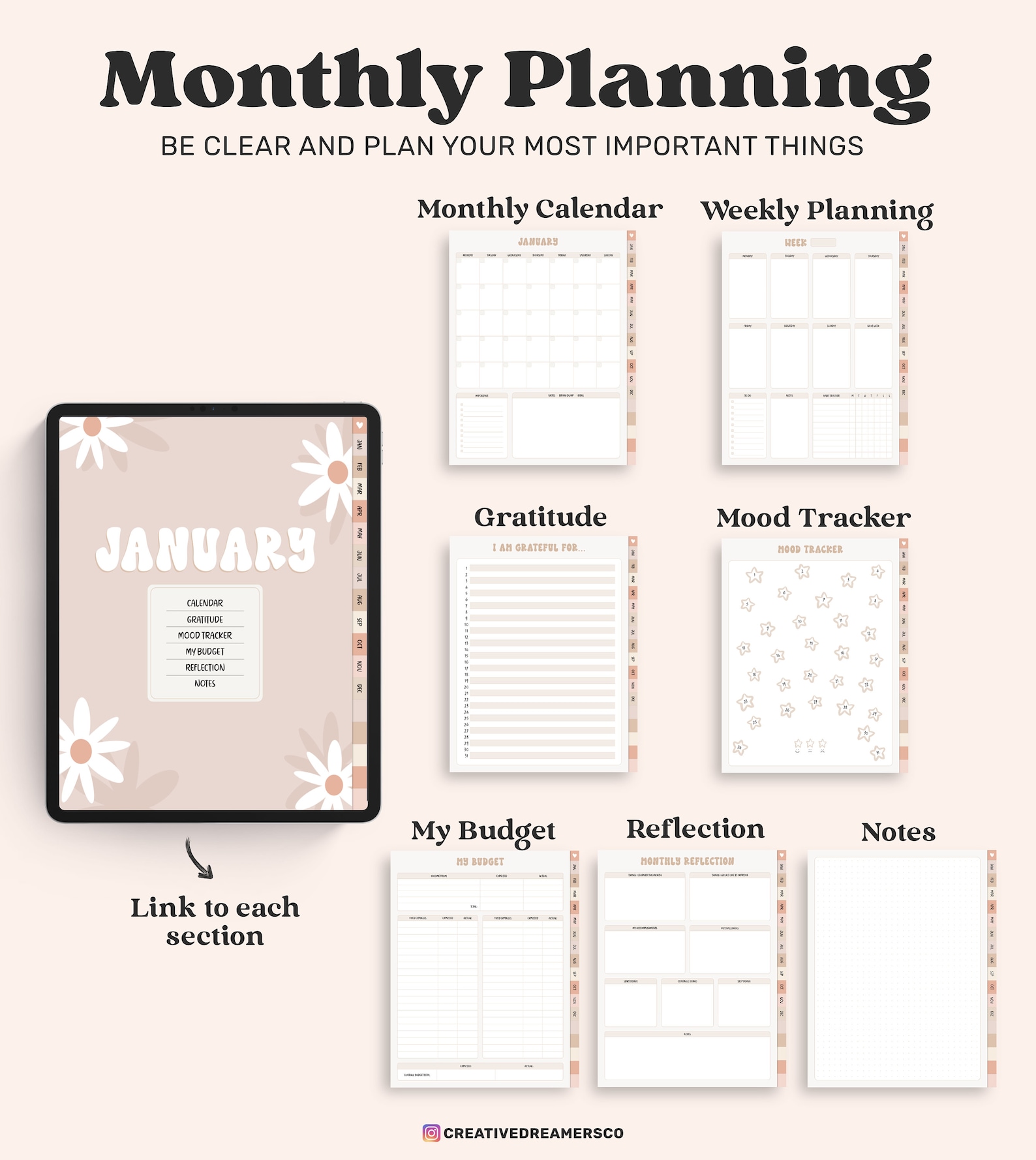 Boho Undated Goodnotes Planner, Weekly Digital Planner, Monthly Planner ...