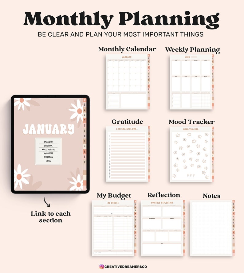 Boho Undated Goodnotes Planner, Weekly Digital Planner, Monthly Planner ...
