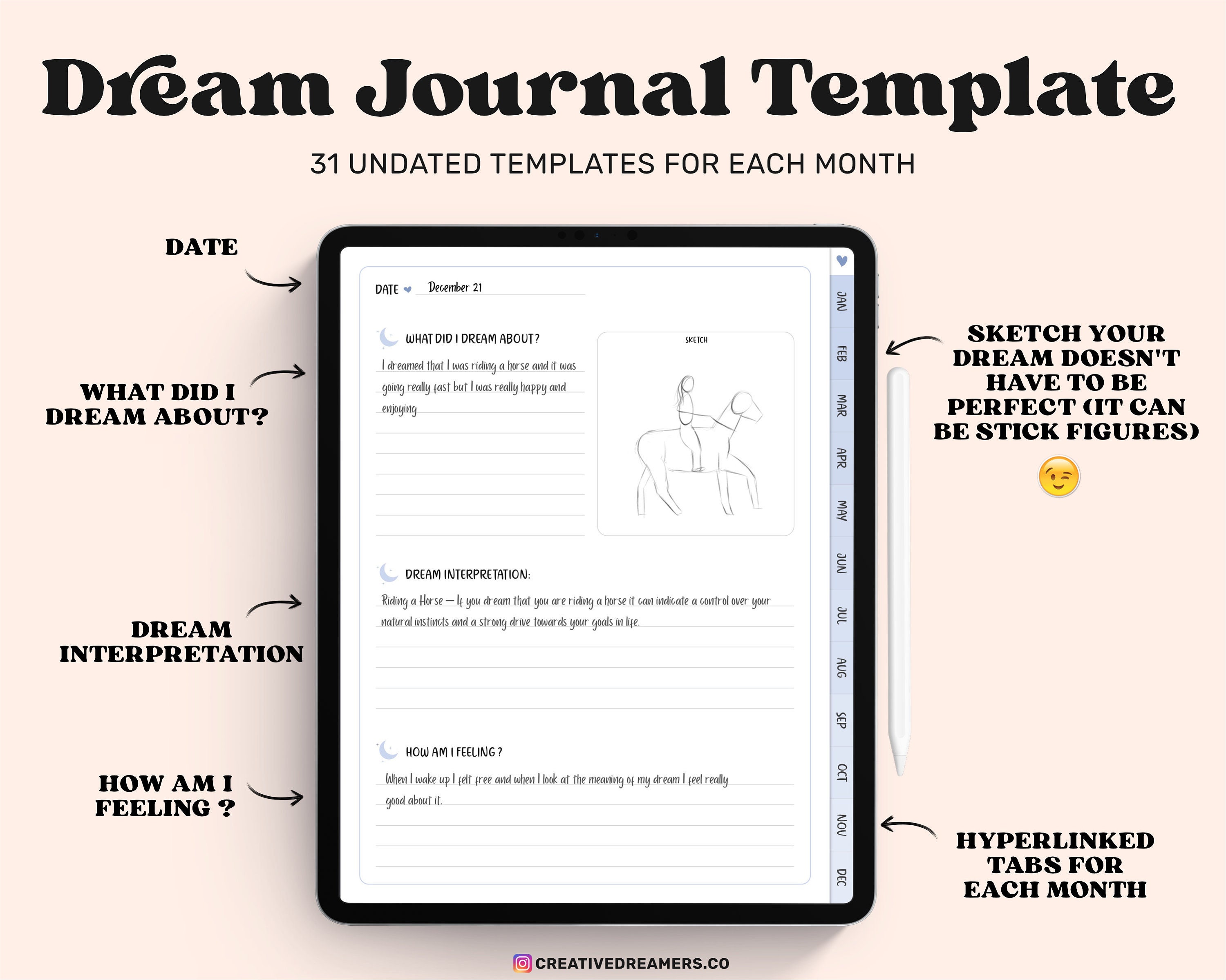 Dream Journal Digital Daily Journal Goodnotes Template | Etsy