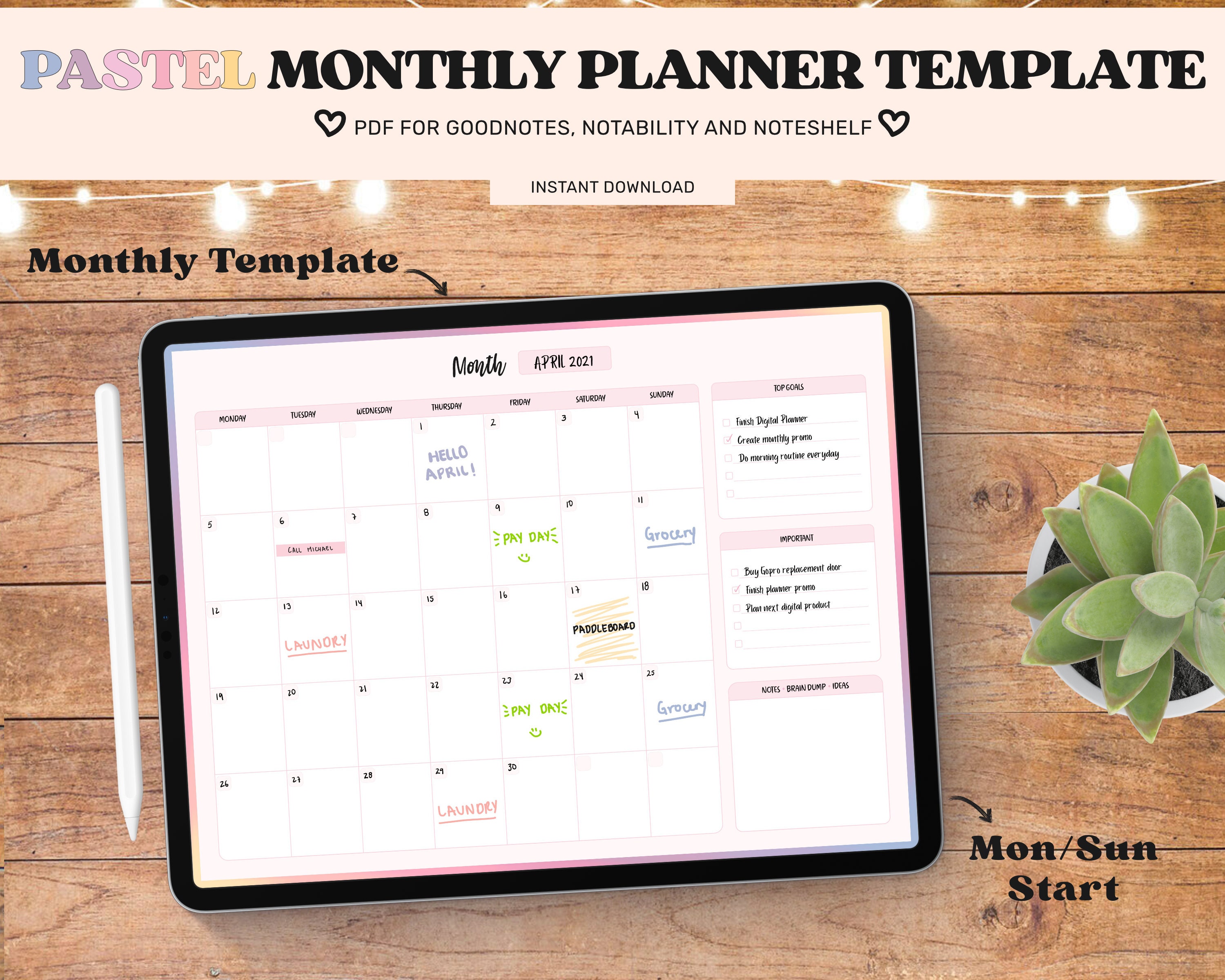 Monthly Planner Goodnotes Template Undated Monthly Planner | Etsy
