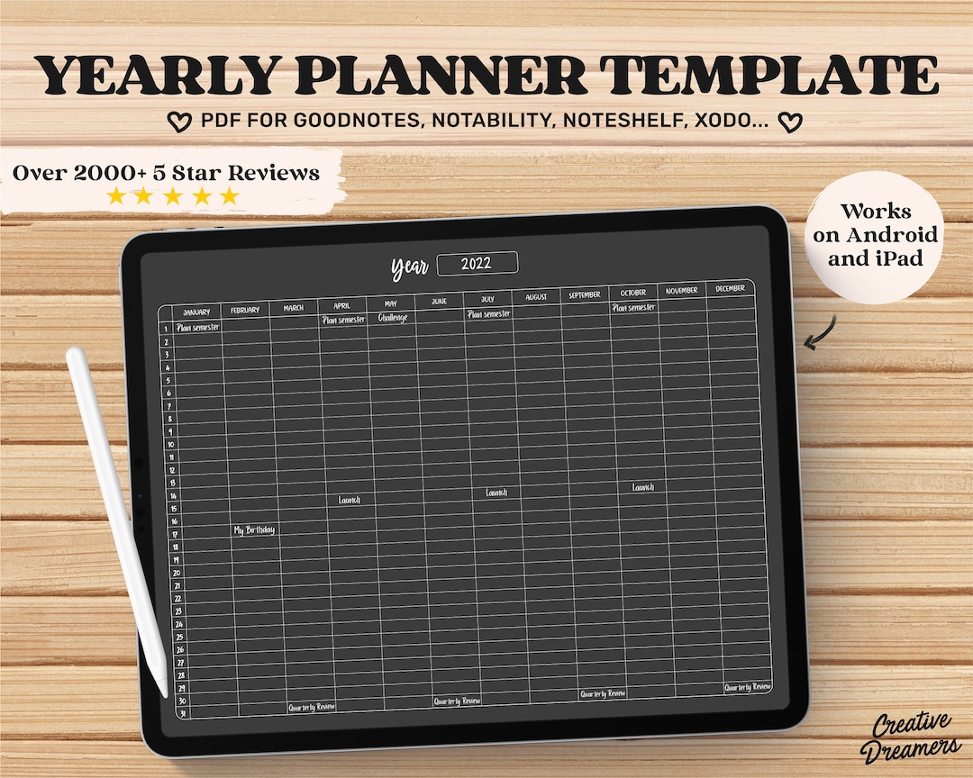 Yearly Digital Calendar, Goodnotes Planner, Undated Digital Planner ...
