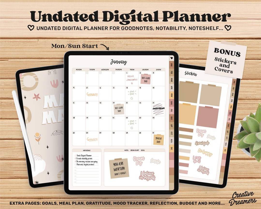 Goodnotes Planner, Undated Digital Planner, Digital Journal Pdf, Cute ...