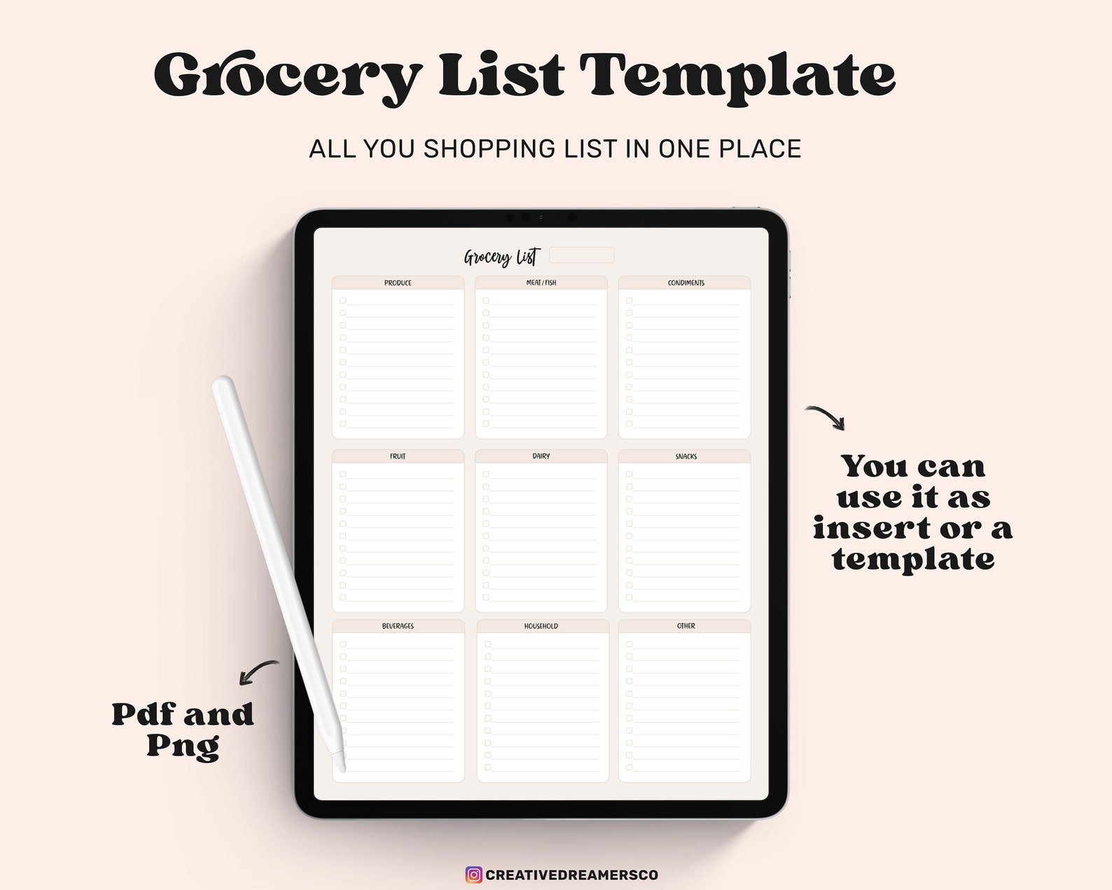 Grocery List Goodnotes Template, Digital Planner, iPad Planner, Digital ...