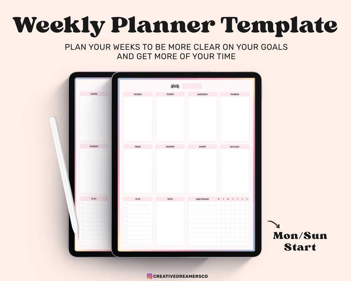 Weekly Planner Goodnotes Template Undated Digital Planner - Etsy