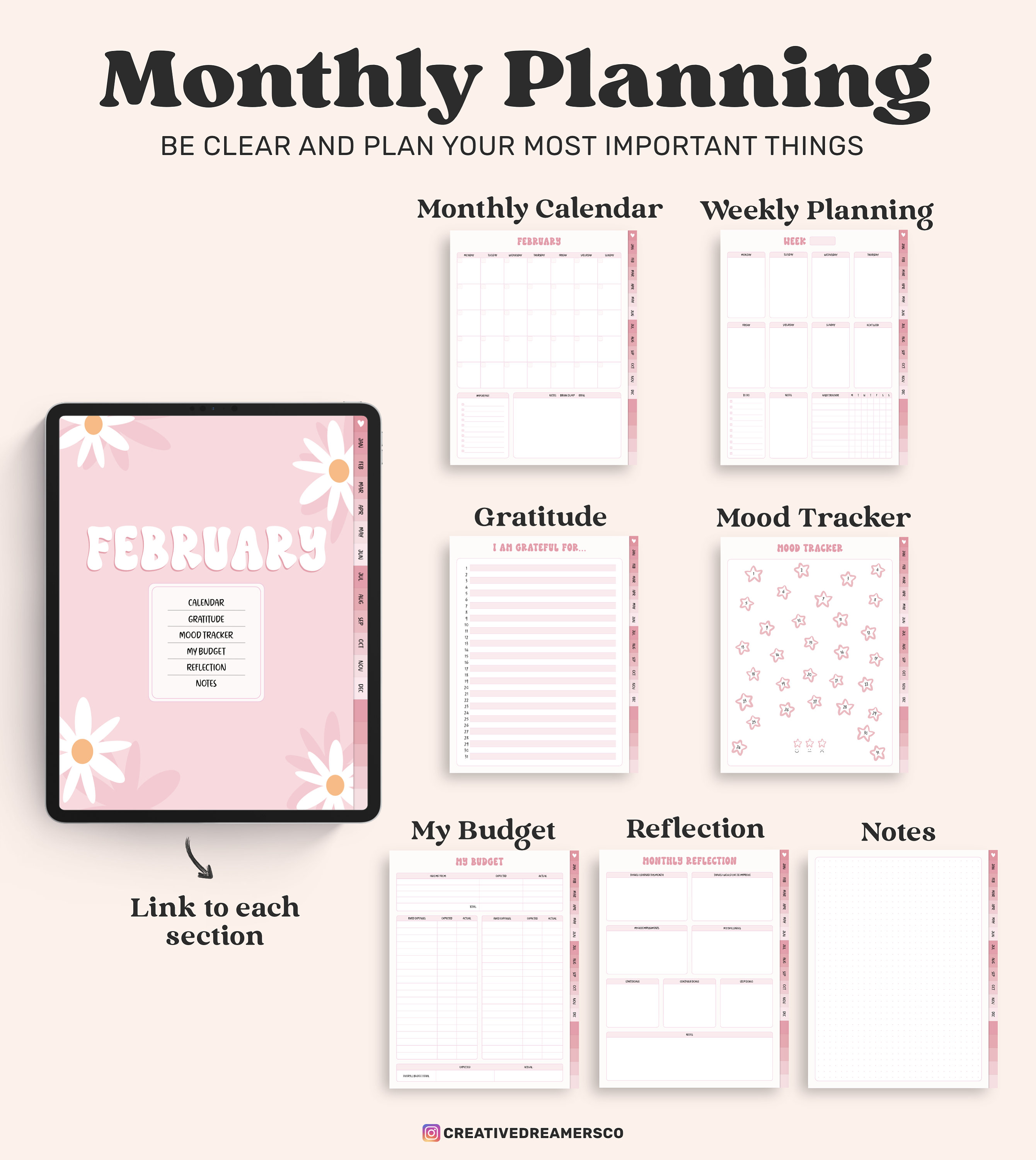 Pink Digital Planner Weekly, Goodnotes Monthly Planner, Undated Planner ...