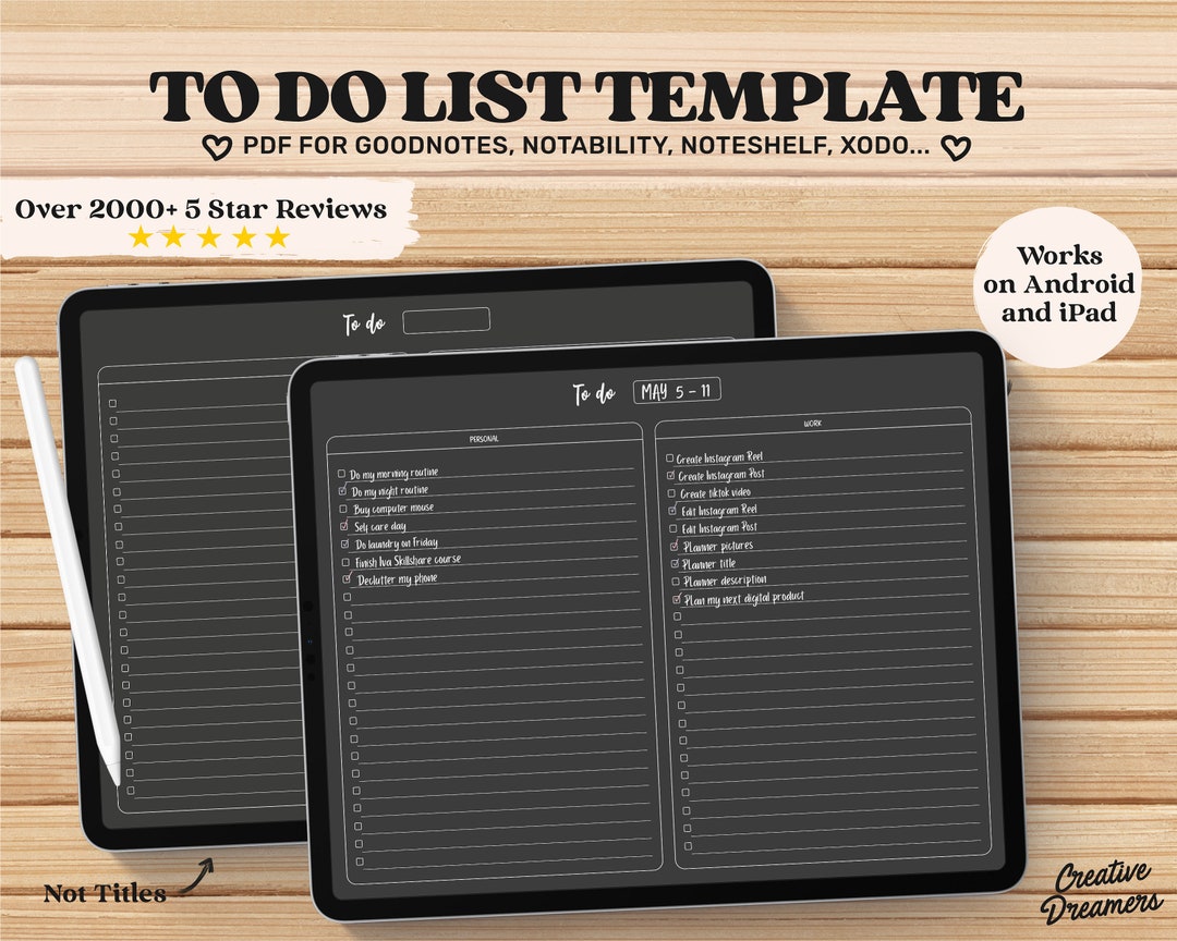 To Do List Goodnotes Template, Digital to Do List, Daily to Do List ...