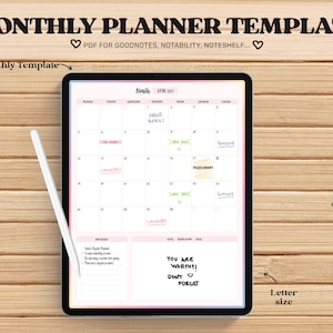 Monthly Planner Goodnotes Template, Undated Monthly Planner, Monthly ...