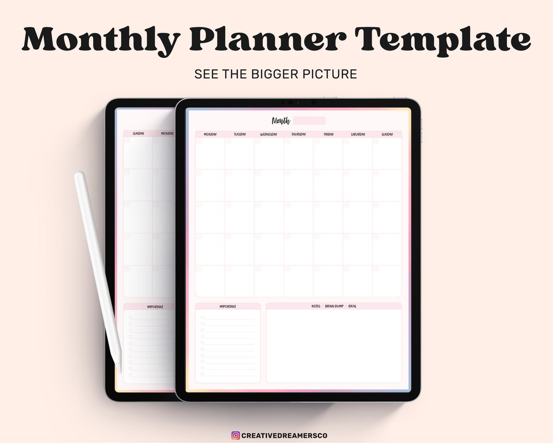 Monthly Planner Goodnotes Template Undated Monthly Planner - Etsy