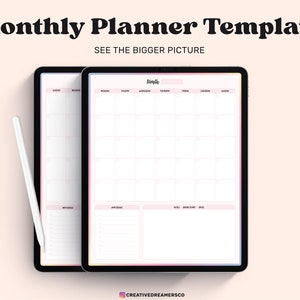 Monthly Planner Goodnotes Template, Undated Monthly Planner, Monthly ...